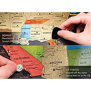 Two Scratch Off Maps - Map of the World (Large) + US States Map (Small) - Deluxe Scratch-Off Travel Posters for Adults, Kids - Made in Europe