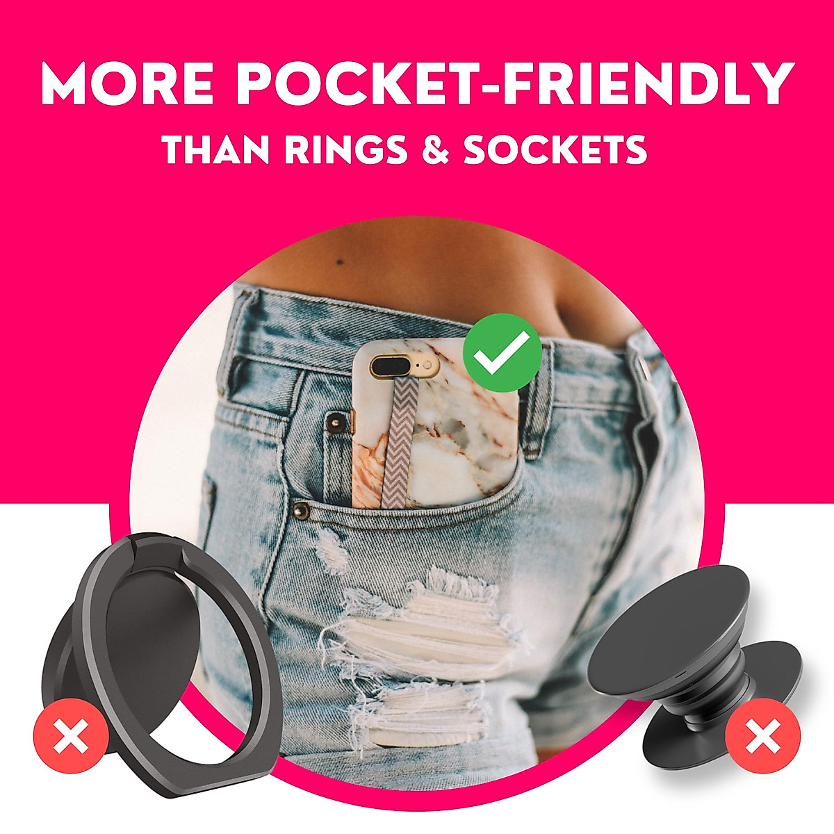 Phone Loops: Non-Elastic Phone Grip, Phone Strap, Phone Holder for Hand - Small, Light and Discreet Phone Loop Cell Phone Holder for Hand - Phone Finger Holder