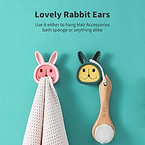 LAOKETON 6 Pieces Kitchen Towel Holder - (Cute Rabbit Shape，Adhesive Push Towel Hooks, No Drilling Required) Wall Mount Hand Towel Hook Ideal as Bathroom or Shower.