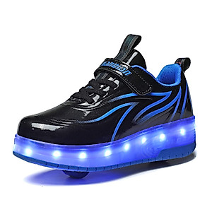 BFOEL Kids Roller Skates USB Chargable LED Light Up Shoes 2 Wheel Skate Sneaker Best Gift for Boys Girls Birthday Thanksgiving Christmas Day Black-blue