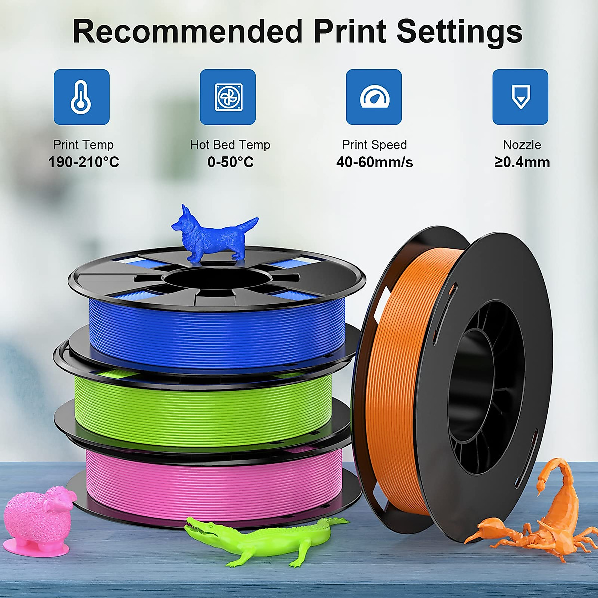 ENTINA 4 Colors PLA 3D Printer Filament for Tina 2, Dimensional Accuracy +/- 0.02mm, 1.75MM 200G 3D Printer Filament Bundle for 3D Printers
