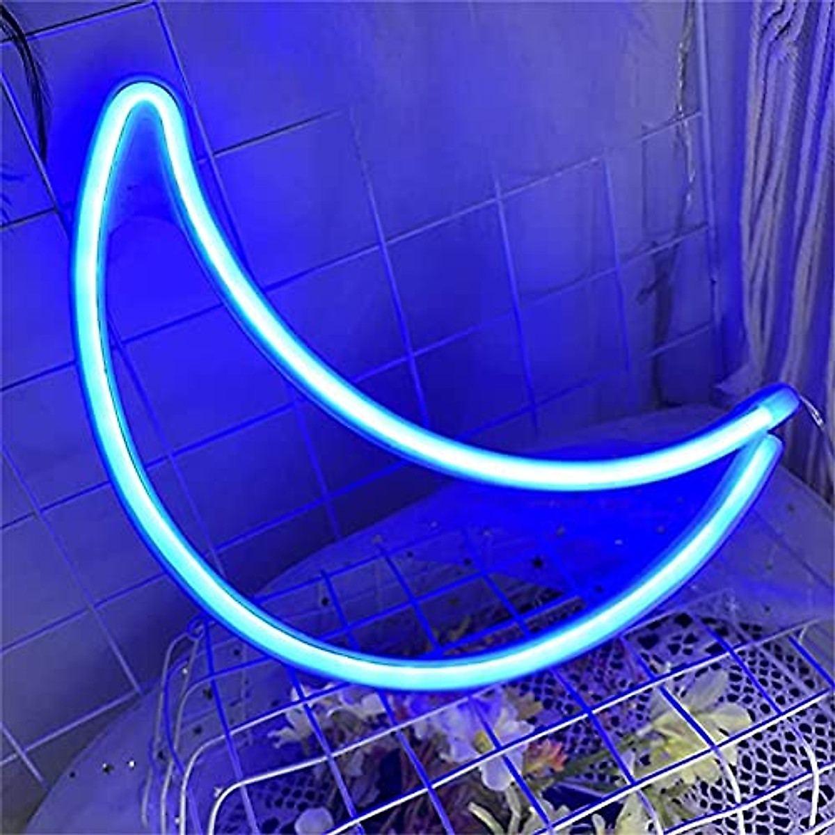 Nordstylee Neon Moon Signs USB or Battery Powered Art Decorative Lights for Children's Room/Birthday Party/Holiday/Wedding Decoration (Blue)