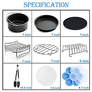 7 inch General Air Fryer Accessories Kit with Recipe Cookbook, Compatible for Ninja 4qt Philips Gowise USA Cozyna Airfryer 3.2QT - 3.5QT - 3.7QT, Also Instant Pot Accessories