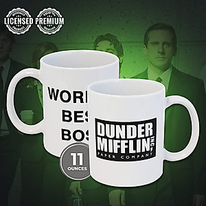 JUST FUNKY The Office “World’s Best Boss” 11 oz Mug and Vanilla Air Freshener Combo Gift Pack | The Office Gift | The Office Merchandise | Officially Licensed