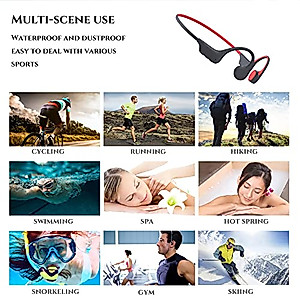 Waterproof Bone Conduction Bluetooth Headphones Ultralight Swimming Headphones IP68 Waterproof Bluetooth 5.3 Open Ear Wireless Sports Headset with MP3 Play 16G Memory for Running Swimming (Black Red)