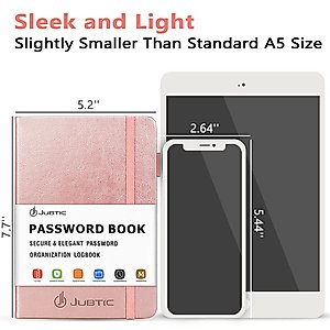 JUBTIC Password Book with Alphabetical Tabs. Medium Size Password Notebook for Internet Website Address Log in Details. Hardcover Password Journal & Organizer for Home Office, Rose Gold