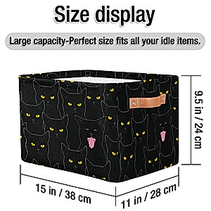 Storage Basket Bin,Night Cat Large Fabric Storage Box with Handles,Cat Collapsible Decorative Baskets Organizer Basket for Nursery Bedroom Office