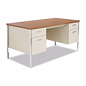 Alera SD216030PO Double Pedestal Steel Desk, 60w x30d x 29-1/2h, Cherry/Putty