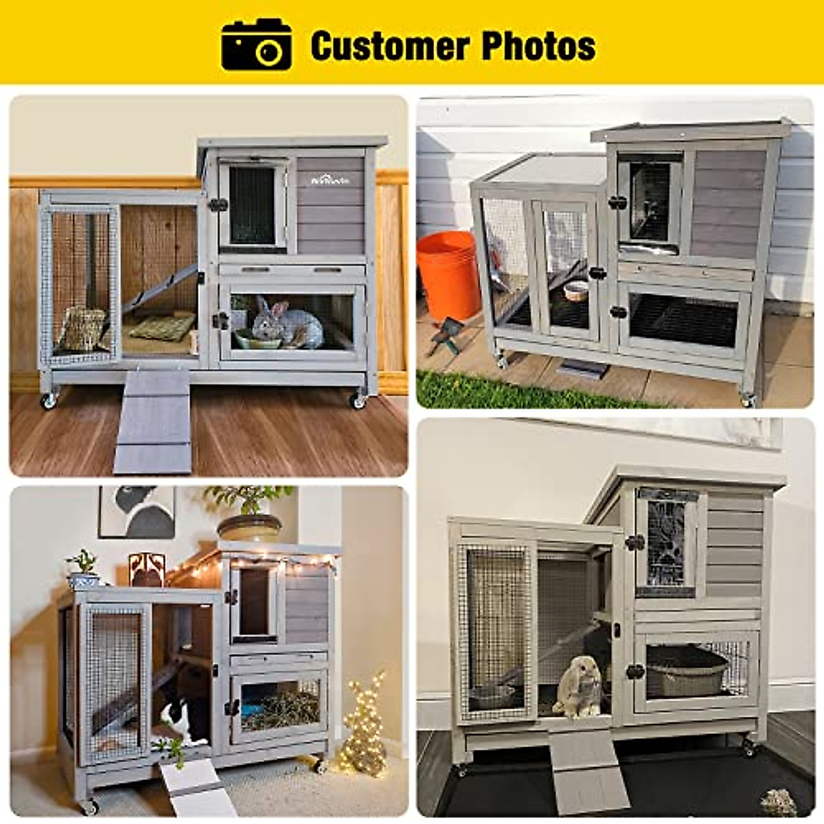 Aivituvin Rabbit Hutch Bunny Hutch Large Rabbit Cage, Indoor Bunny Cage Outdoor Rabbit House (Style1)