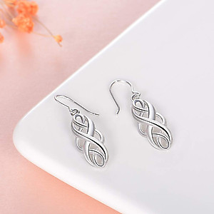 HN Irish Celtic Knot Sterling Silver Dangle Drop Earrings 925 Sterling Silver Good Luck Celtic Knot Earrings