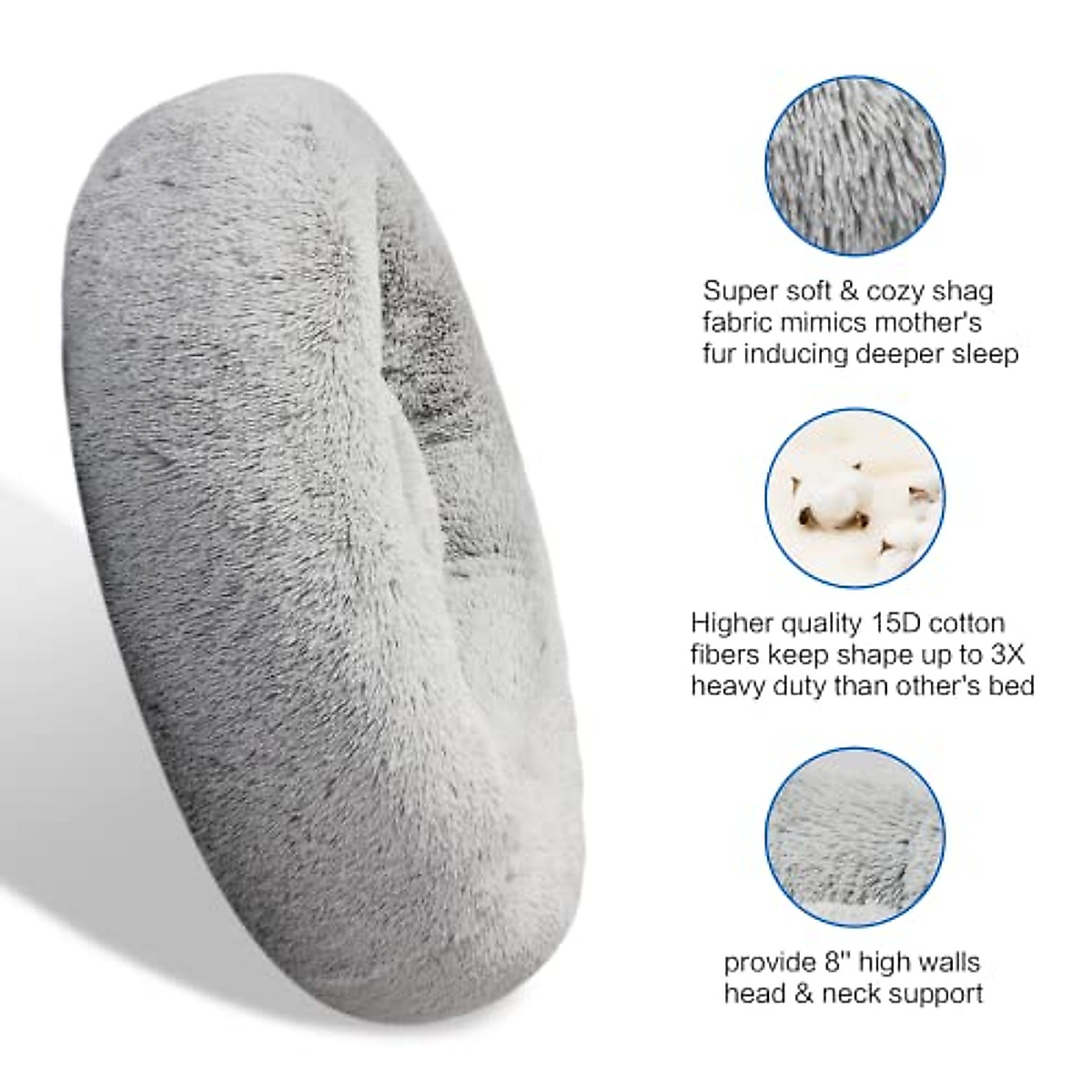 SAVFOX Plush Calming Dog Beds, Donut Dog Bed for Small Dogs, Medium, Large & X-Large, Comfy Cuddler Dog Bed and Cat Bed in Faux Fur, Washable Dog Bed, Multiple Sizes XS-XXL