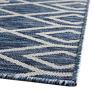 Unique Loom Jill Zarin Outdoor Collection Trellis Geometric Area Rug (9' 0 x 12' 0 Rectangular, Blue)