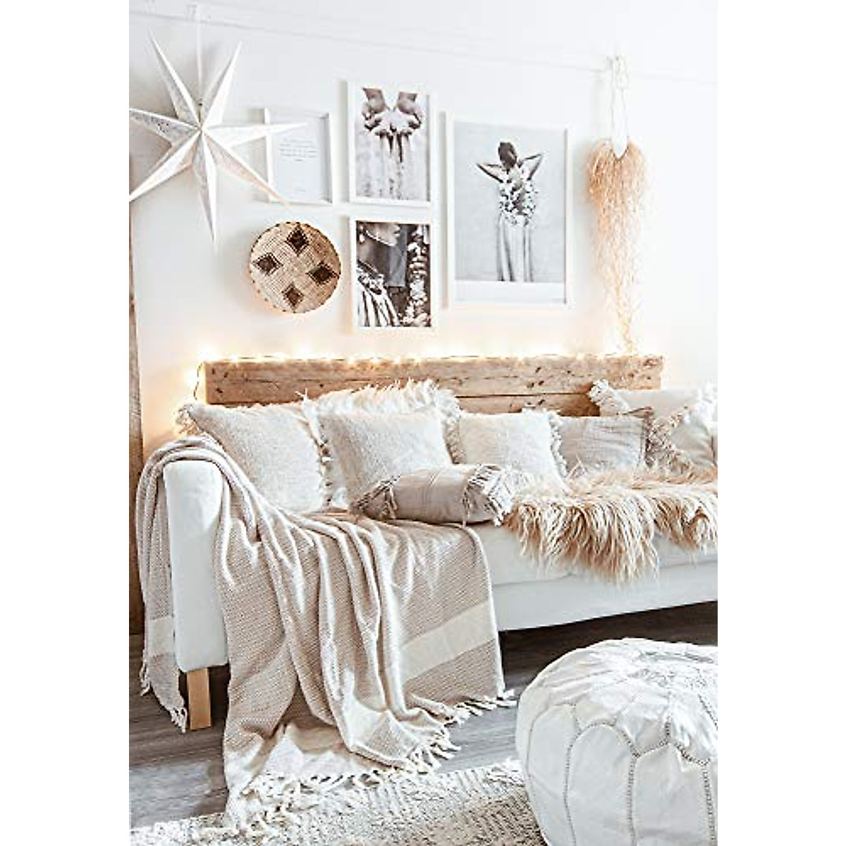 Fringe Home Throw Blanket, Boho Throw Blanket, 68" x 51" Throw Blanket for Sofa, Cotton Throw Blanket, Couch Throw Blanket, Made in Turkey (Boho - Beige)