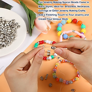 UPINS 300Pcs Silver Spacer Beads for Jewelry Making Bracelet Necklace Crafts Silver Beads Metal Alloy Beads Loose Spacer Beads with Radom Styles for DIY