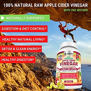 Apple Cider Vinegar Capsules Max 1740mg with Mother - 100% Natural & Raw with Cinnamon, Ginger & Cayenne Pepper - Ideal for Healthy Living, Detox & Digestion -120 Vegan Pills