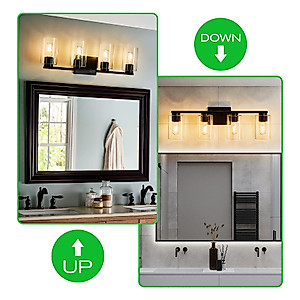 WILON 4 Light Bathroom Light Fixtures, Bathroom Vanity Light with Glass Shade, Bathroom Lights Over Mirror Wall Sconces Lighting for Bathroom Farmhouse Bathroom Light Fixtures, Matte Black Wall Light