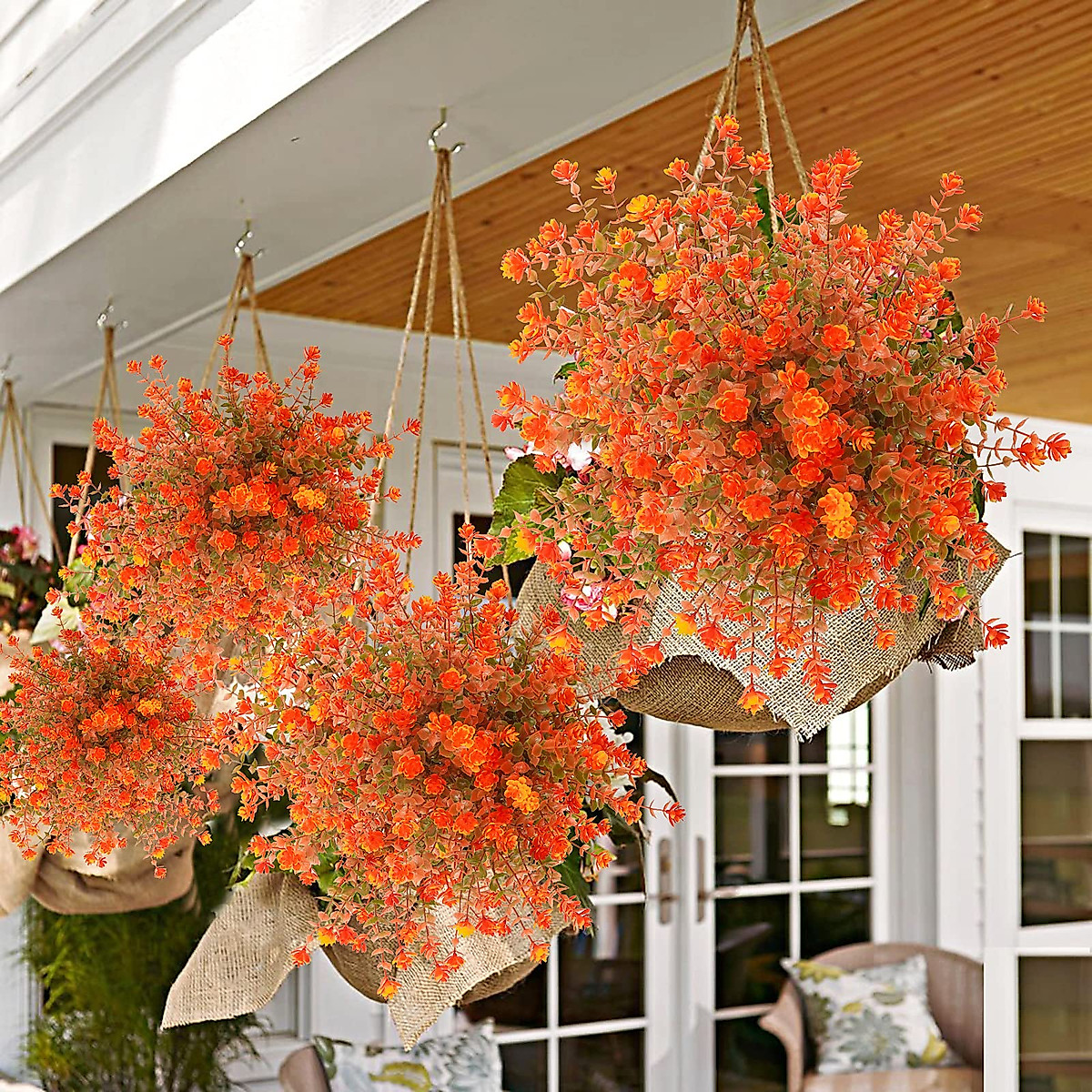 Uieke 6 Bundles Artificial Fall Flowers UV Resistant No Fade Faux Autumn Plants Fake Indoor Outdoor Greenery for Garden Wedding Party Home Sidewalk Trim Outside Hanging Planter Décor Autumn Orange
