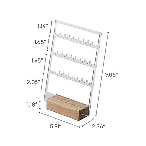 Yamazaki Home Rin Jewelry Organizer Stand Earring Necklace Bracelet Standing Display Holder Storage, Natural Wood Box - Abs Plastic