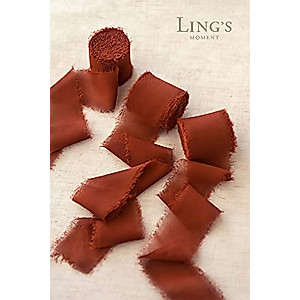 Ling's Moment Handmade 1.5" Chiffon Silk-Like Ribbon Frayed Edges Ribbon for Wedding Flatlays Invitations Bouquets Gift Wrapping Decorations (Classic Terracotta, 18 Yards)