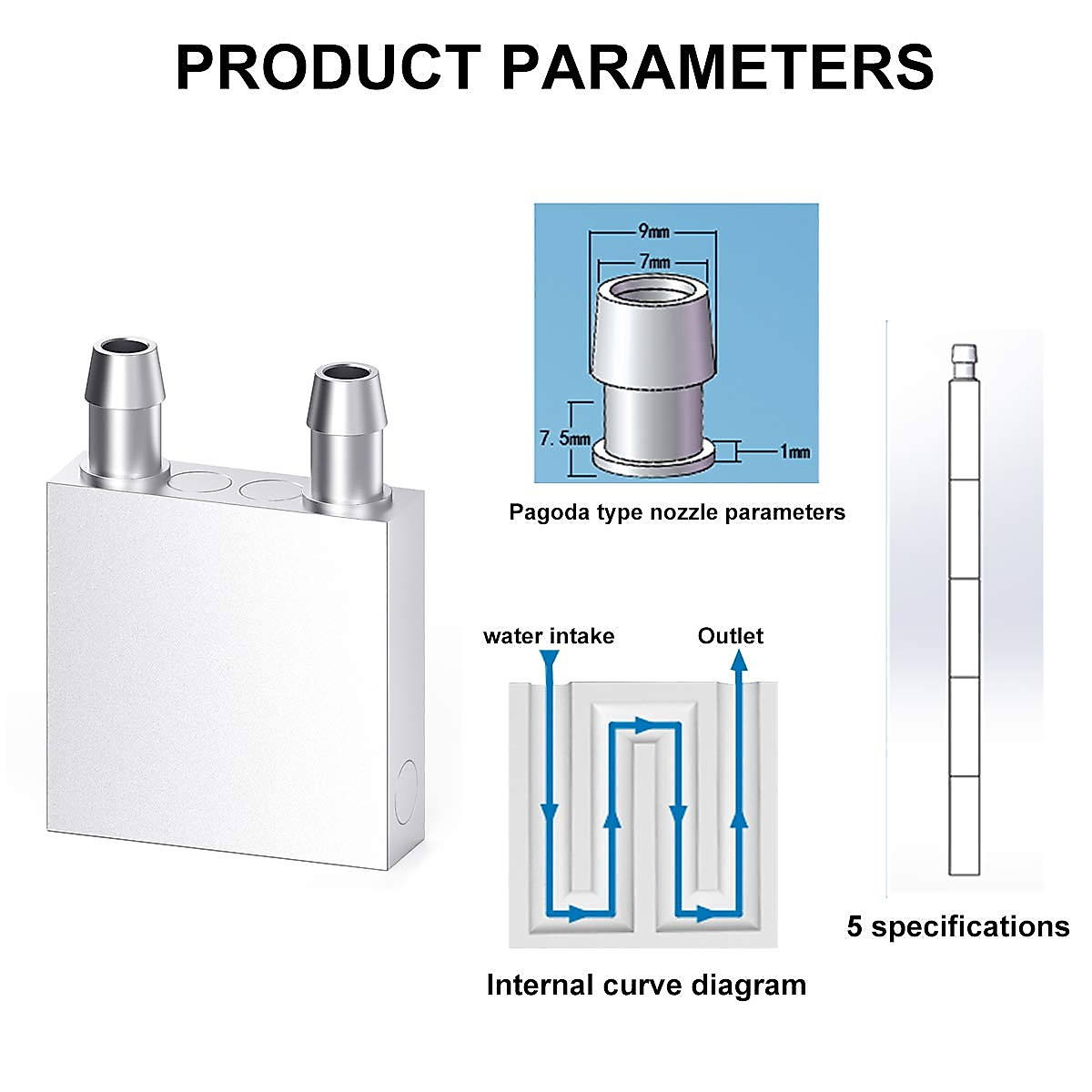 DIYhz Aluminum Water Cooling Block, Liquid Water Cooler Heat Sink System for PC Computer CPU Graphics Radiator Heatsink Endothermic Head Silver 2pcs(40mm x 40mm x 12mm)