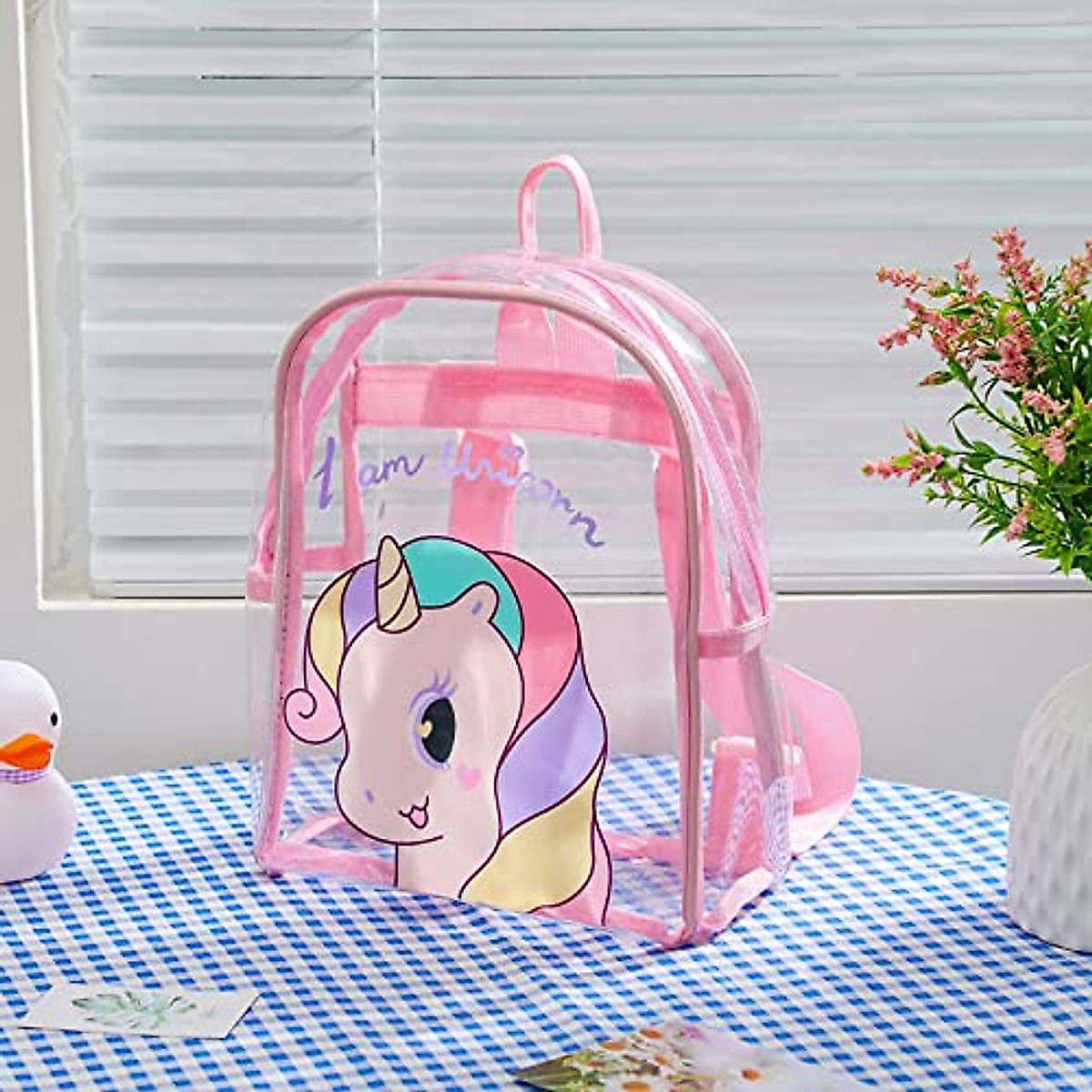 VALICLUD Unicorn Backpack See Through Backpack Unicorn Clear Bag Pink Clear Backpack Clear Mini Backpack Casual Daypacks Festival Bag for Girls