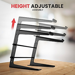 Pyle Portable Adjustable Laptop Stand - 6.3 to 10.9 Inch Anti-Slip Standing Table Monitor or Computer Desk Workstation Riser with Level Height Alignment for DJ, PC, Gaming, Home or Office - PLPTS25