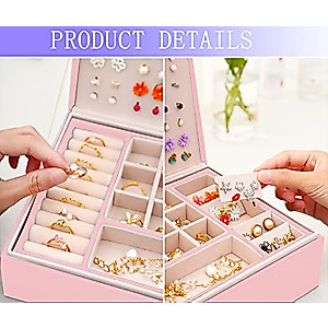 Girls Jewelry Box for Earring Jewelry Organizer Box Womens Earring Box for Girls Earring Holder Organizer Stud Earring Jewelry Box for Necklace Ring Earring Organizer for Girls Earring Storage Pink