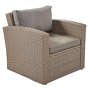 DHPM 4 Piece Patio PE Rattan Wicker C, Outdoor Sectional Conversation Furniture Chair Set Table, 3 Sofa with Cushions, 5 Seats for Garden, Poolside, Backyard, Gray