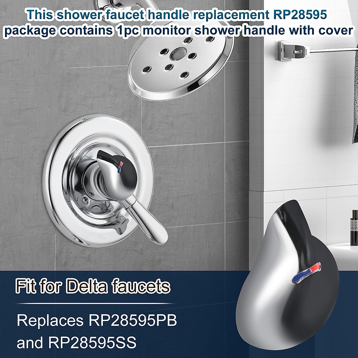 LEDBarz RP28595 Shower Knob Replacement for Delta Faucet Water Temperature Monitoring Control Handle with Cover,Shower Plumbing Repair kit for Delta,Chrome