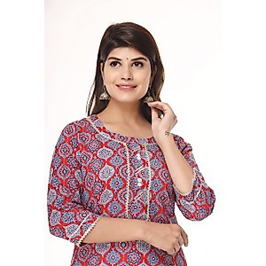 Vihaan Impex Indian Kurti Set with White Pant for Women Red