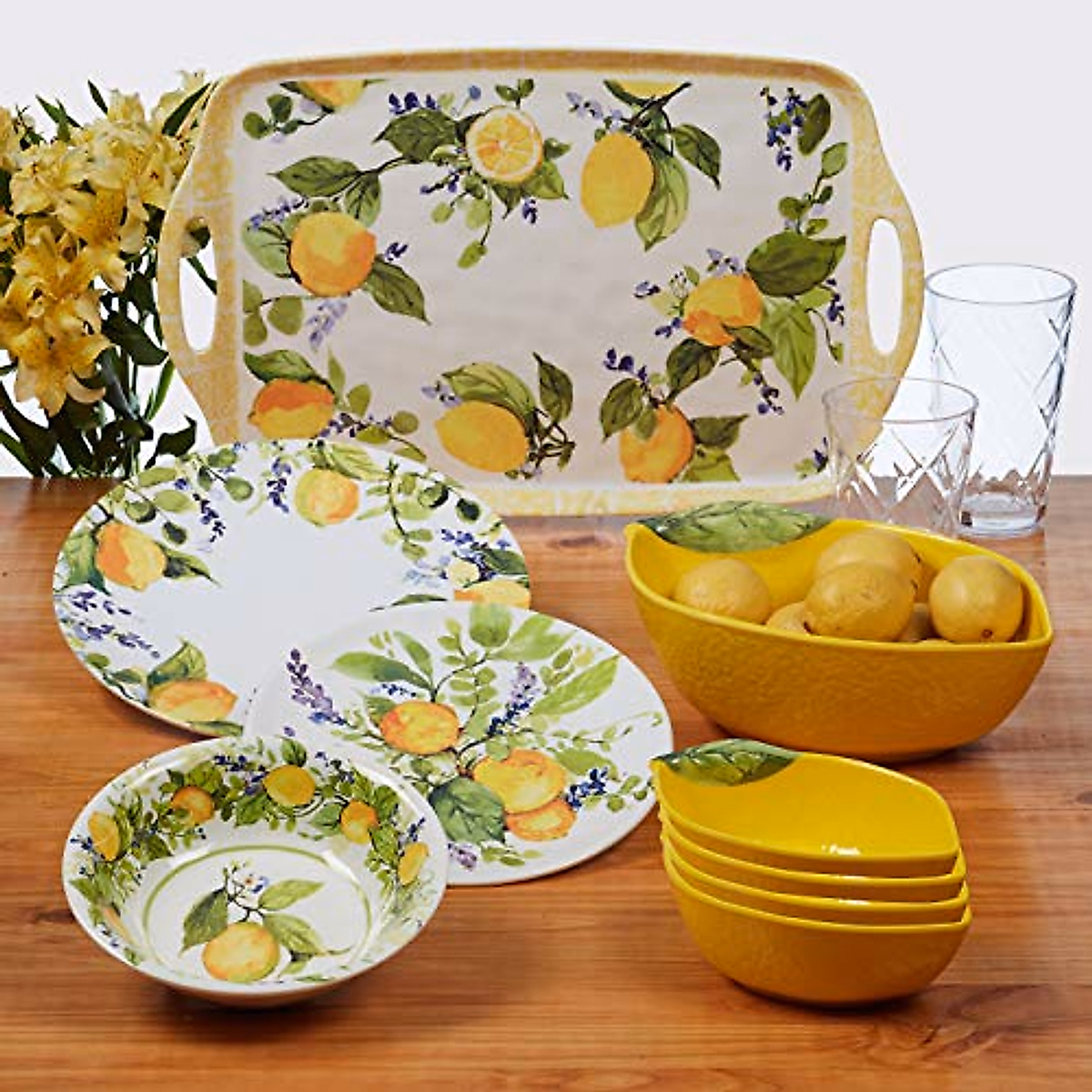 Certified International Lemon Zest Melamine 11" Dinner Plates, Set of 6, Multicolor