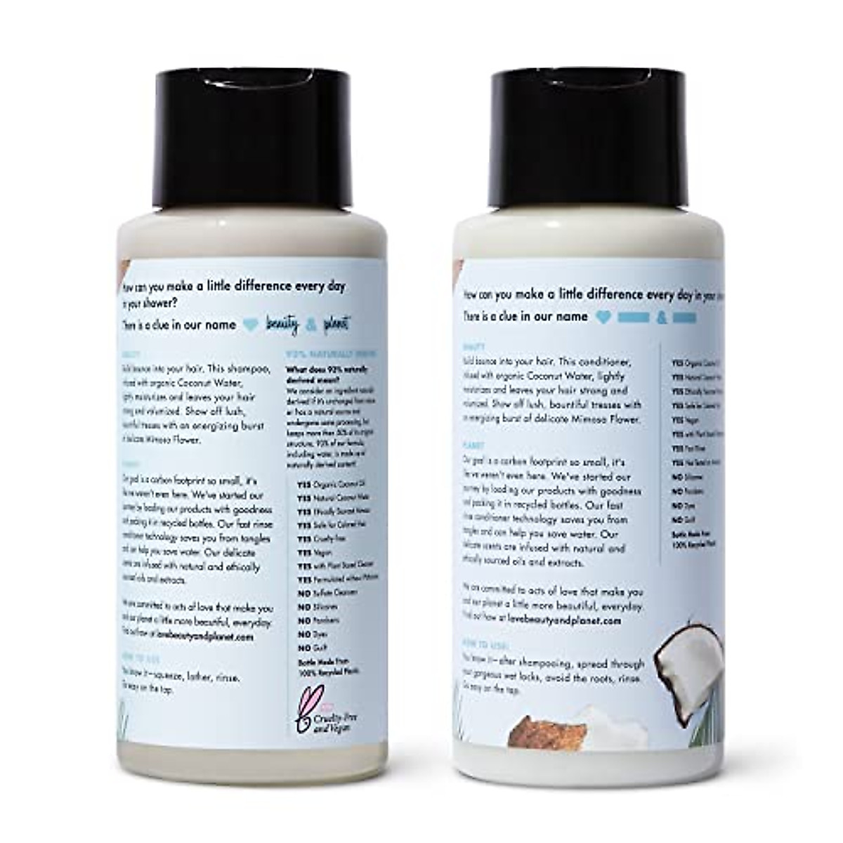 Love Beauty And Planet Coconut Water & Mimosa Flower Volume and Bounty Thickening Shampoo and Conditioner for Fine Hair, Paraben Free, Silicone Free, and Vegan, 2 count - 13.5 oz each