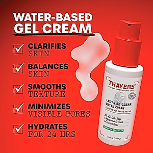 THAYERS Let's Be Clear Water Face Cream, Moisturizer with Azelaic Acid and Hyaluronic Acid, Skin Care for Combination to Oily Skin, 2.5 Oz