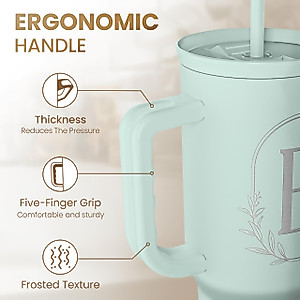 Personalized Monogrammed Tumbler with Handle 40oz, Letter E Tumblers Insulated Coffee Travel Cup, Custom Initial Gift for Women Girls Friends, Monogram Gift for Christmas Birthday Mothers Day