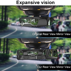 LivTee Panoramic Rear View Mirror 11.2''(285mm), Wide Angle Convex Curve Interior Rearview Mirror Clip on Original Mirror to Eliminate Blind Spot for Cars SUV Trucks