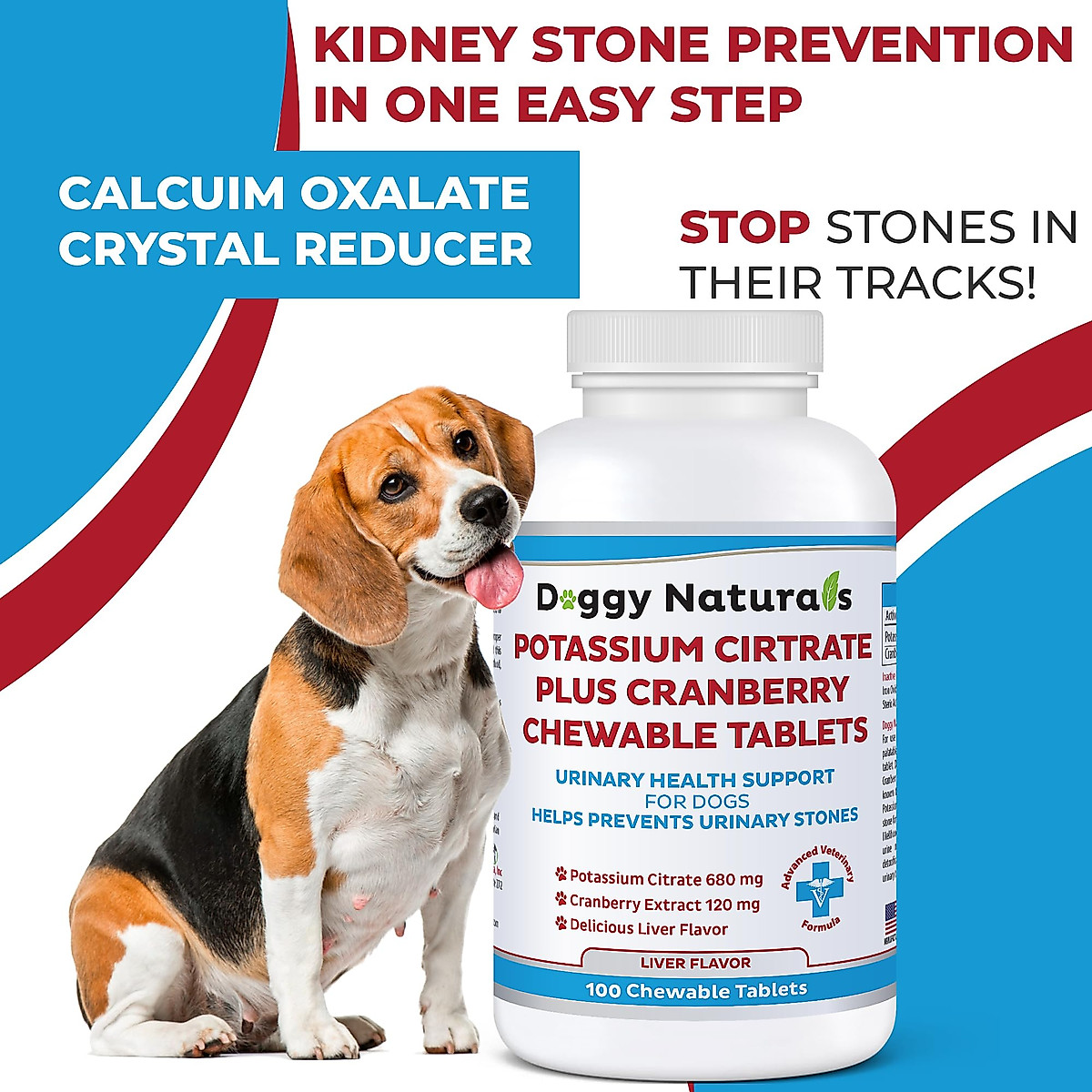 Potassium Citrate Plus Cranberry Supplement for Dogs (100 Tablets) - Urinary Tract Support-Helps Deter Formation of Calcium Oxalate Stones - Deters Bladder & Kidney Stones (Made in U.S.A)