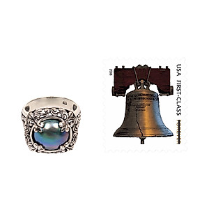 NOVICA Artisan Handmade Cultured Mabe Pearl Cocktail Ring Sterling Silver Floral Motif Blue Indonesia Birthstone [ring Front 0.7 in L x 0.7 in W x 0.4 in H Band Width 4 mm W] ' Blue Lunar'