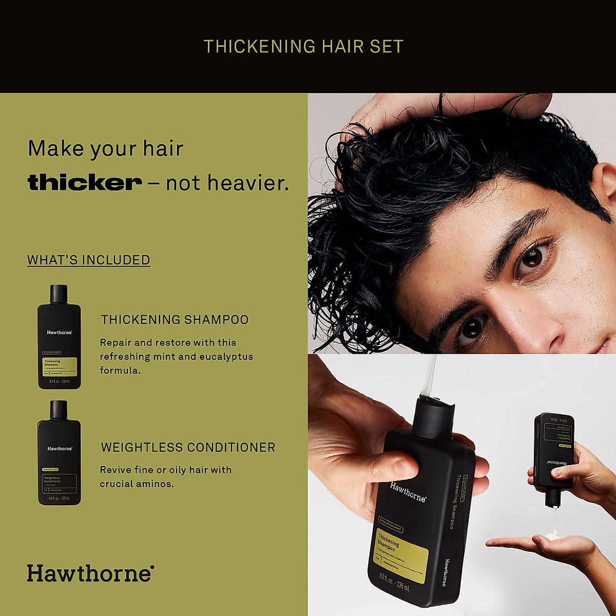 Hawthorne Men's Thickening Shampoo and Conditioner Hair Set. Includes Thickening Shampoo and Weightless Conditioner. 8 Fl Oz Each.