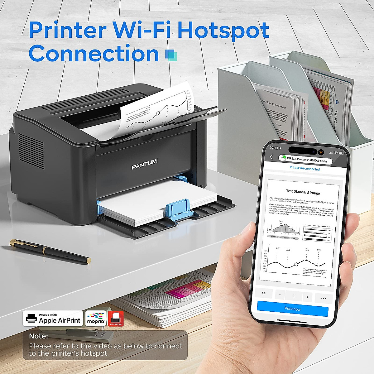 Pantum Laser Printer - Wireless Black and White Laser Monochrome Printers for Home Use, Small Compact Designe, Support Windows and Mac, P2502W Printer Printing at 23PPM