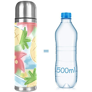 Stainless Steel Leather Vacuum Insulated Mug Pineapple Thermos Water Bottle for Hot and Cold Drinks Kids Adults 16 Oz