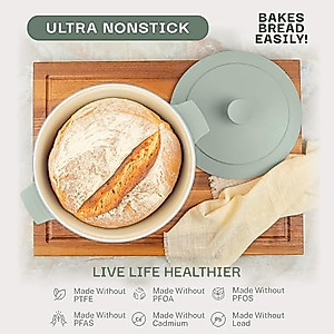 Gotham Steel 5 Qt Dutch Oven Pot with Lid, Nonstick Ceramic Dutch Oven Stock Pot, 10 in 1 Cooking Pot & Dutch Oven for Bread Baking, Stovetop Oven & Dishwasher Safe, Sage Green