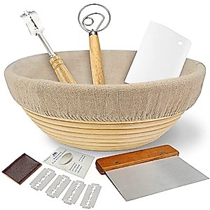 M JINGMEI Banneton Bread Proofing Basket Set, Round 9" Sourdough Proofing Basket for Bread Making Tools Supplies Banneton Basket Sourdough Bread Baking Supplies Artisan Bread Kit, Gifts for Bakers