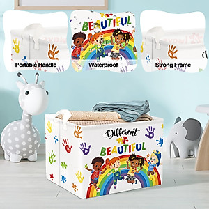 Clastyle Rainbow Baby Laundry Hamper Kid Storage Basket Boy Girl Gift Toy Box Graffiti Handprints Large Clothes Organizer Nursery Bin for Bedroom, (Colorful 36L)