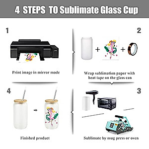 WindMage 4 packs 16 oz Frosted Sublimation Glass Cans Blanks with Bamboo Lid, Stainless Straw, Brush, Silicone Tip, Reusable Drinking Beer Cans Iced Coffee Glasses Jar Tumbler Cups