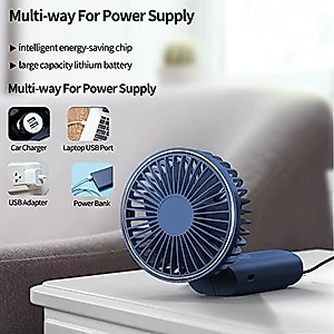 TUNISE Portable Handheld Fan, Neck Fan, 4000mAh Desk Fan, 180° Adjustable, 6 Speed Wind, Display Electricity in Real Time, USB Rechargeable Foldable Fan, Quiet Personal Fan with Power Bank Blue