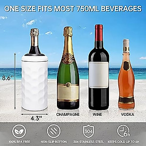 Wine Chiller Bucket with Stainless Steel Ice Cubes, Portable 750ml Wine Bottle Chiller Keep Beverages Cold, Wine Bottle Cooler Vacuum Insulated Wine Gifts for Women - White