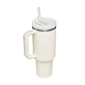 Caibomaoyi Tumbler with Handle and Straw | Cup Holder Compatible for Car | Insulated Stainless Steel Cup | Travel cup | BPA-Free | (cream, 30 oz)