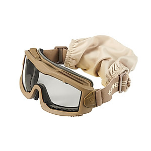 Lancer Tactical AERO Airsoft Tactical Safety Goggles -3mm Dual Pane Lens, Anti-Fog Glasses for Hunting and Cycling-One Len (TAN)