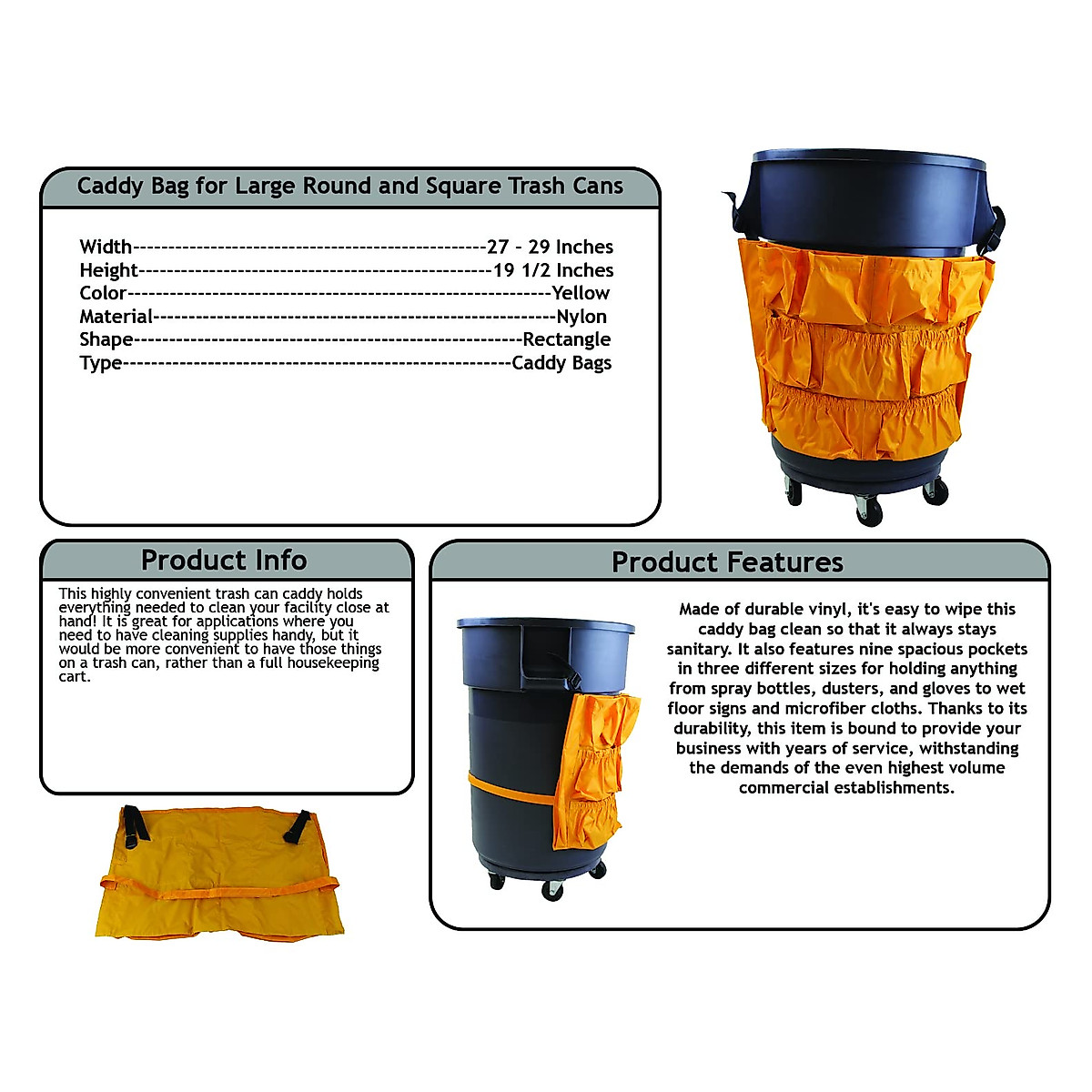 JSU BRUTE Trash Can Caddy Bag Yellow Nylon