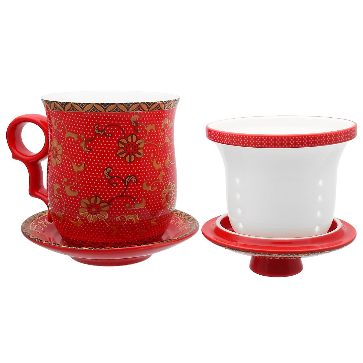 Ameolela Porcelain Tea Cup with Infuser Lid and Saucer Sets - Chinese Jingdezhen Ceramics Coffee Mug Teacup Loose Leaf Tea Brewing System for Home Office